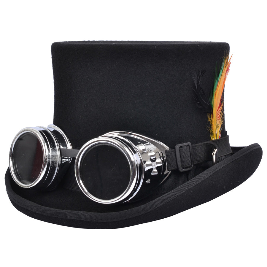 Steampunk Top Hat With Goggles - Silver – Planet Head wear